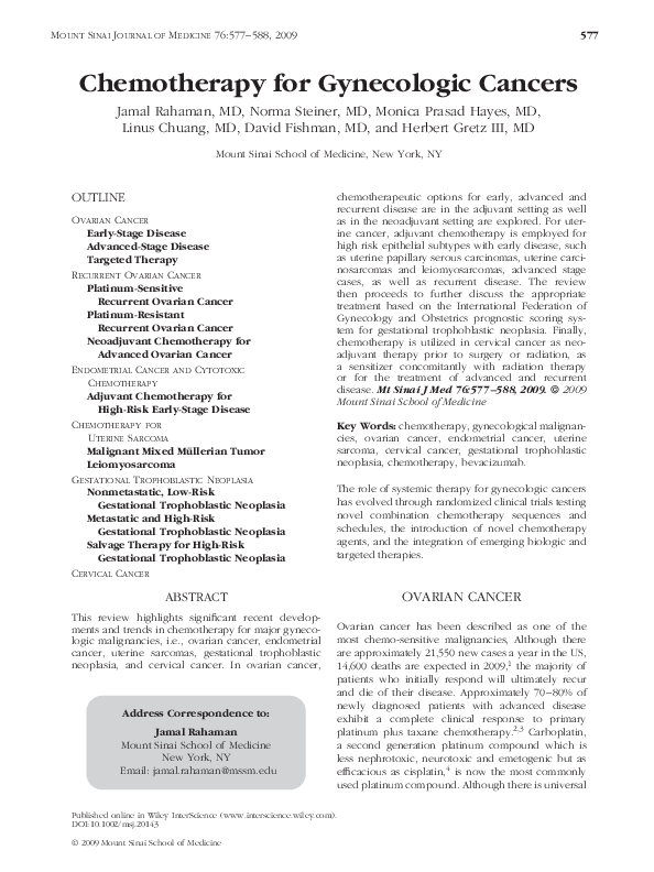 (PDF) Chemotherapy for Gynecologic Cancers