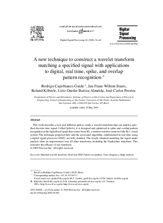 Pdf A New Technique To Construct A Wavelet Transform Matching A Specified Signal With
