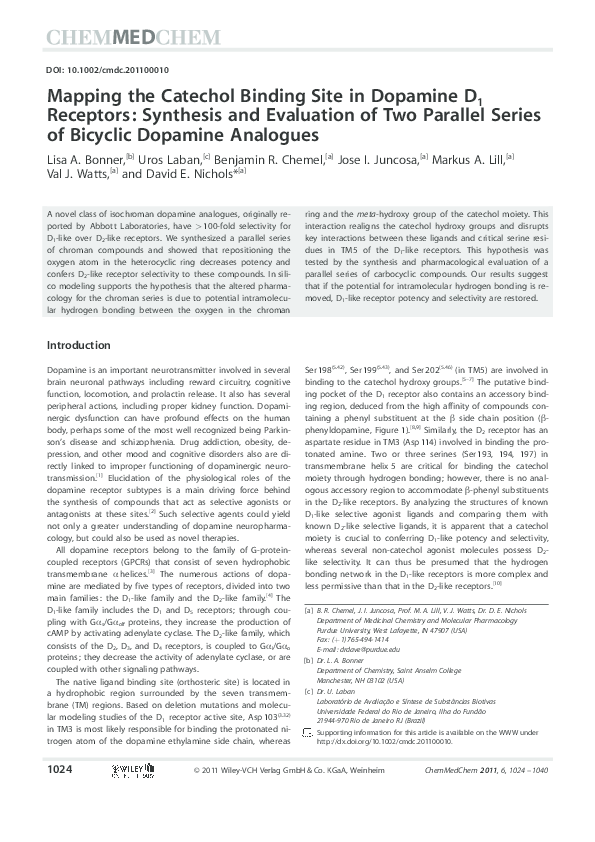 (PDF) Mapping the Catechol Binding Site in Dopamine D1 Receptors ...