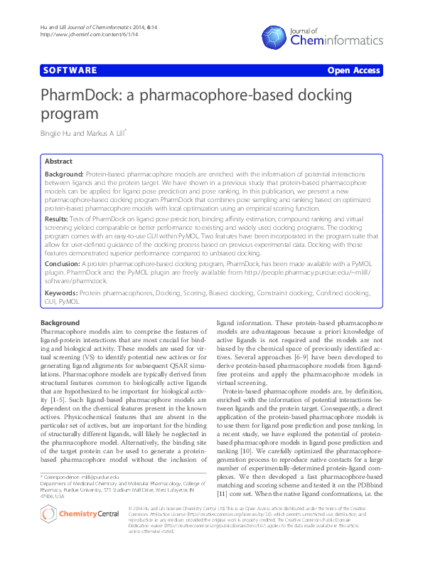 (PDF) PharmDock: a pharmacophore-based docking program