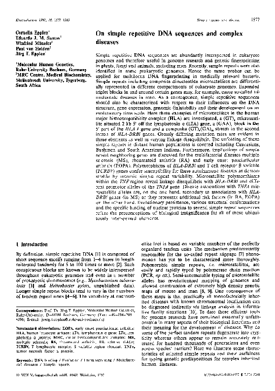 (PDF) On simple repetitive DNA sequences and complex diseases