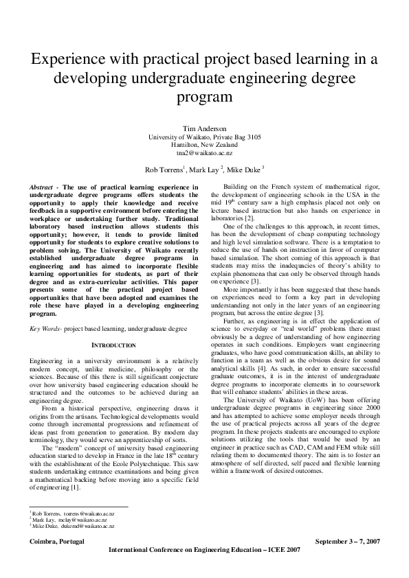 (PDF) Experience with practical project based learning in a developing ...