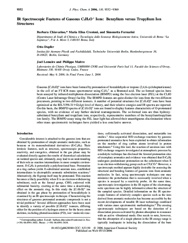 (PDF) IR Spectroscopic Features of Gaseous C7H7O+ Ions: Benzylium ...