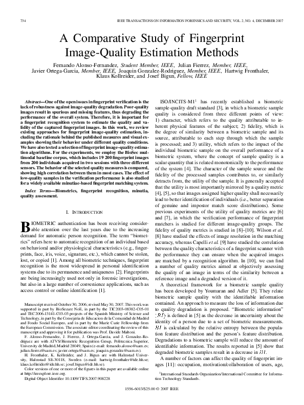 (PDF) A Comparative Study of Fingerprint Image-Quality Estimation Methods