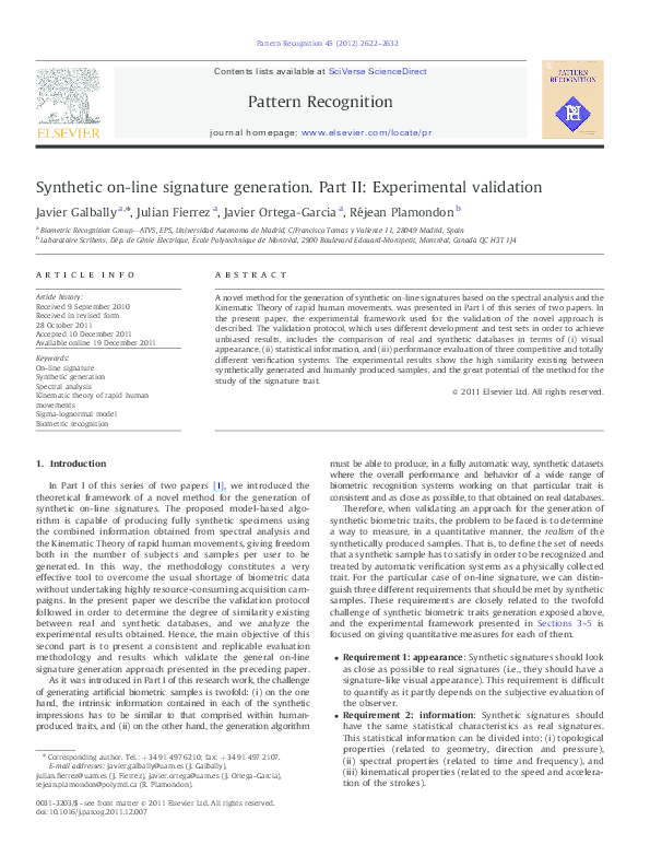 (PDF) Synthetic on-line signature generation. Part II: Experimental ...