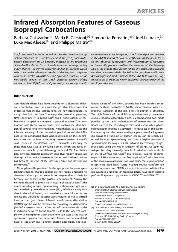 (PDF) Infrared Absorption Features of Gaseous Isopropyl Carbocations
