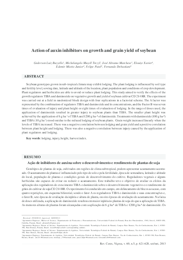 (PDF) Action of auxin inhibitors on growth and grain yield of soybean