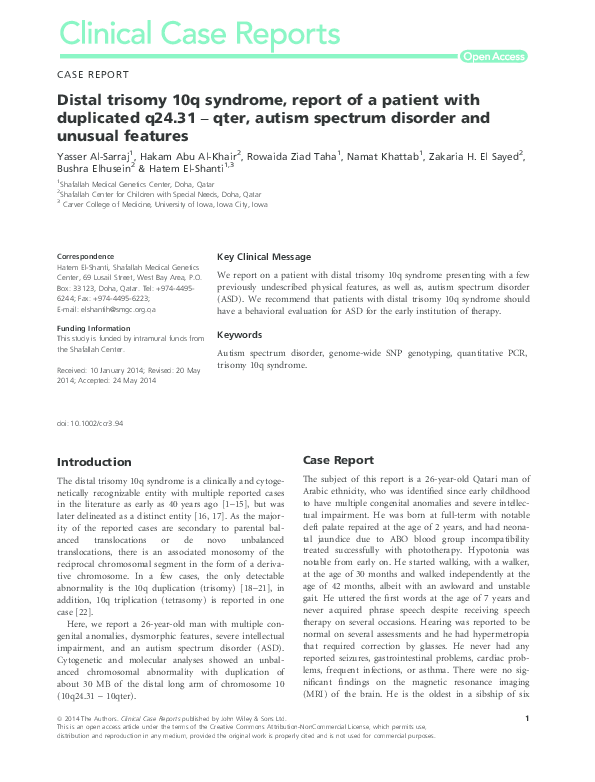 (PDF) Distal trisomy 10q syndrome, report of a patient with duplicated ...
