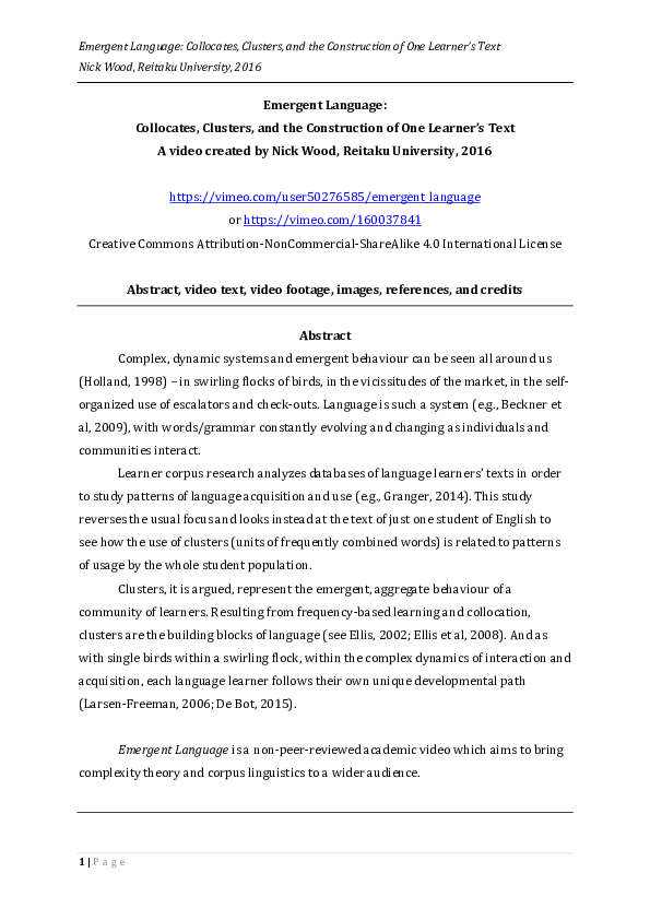 (PDF) Emergent Language: Collocates, Clusters, and the Construction of ...