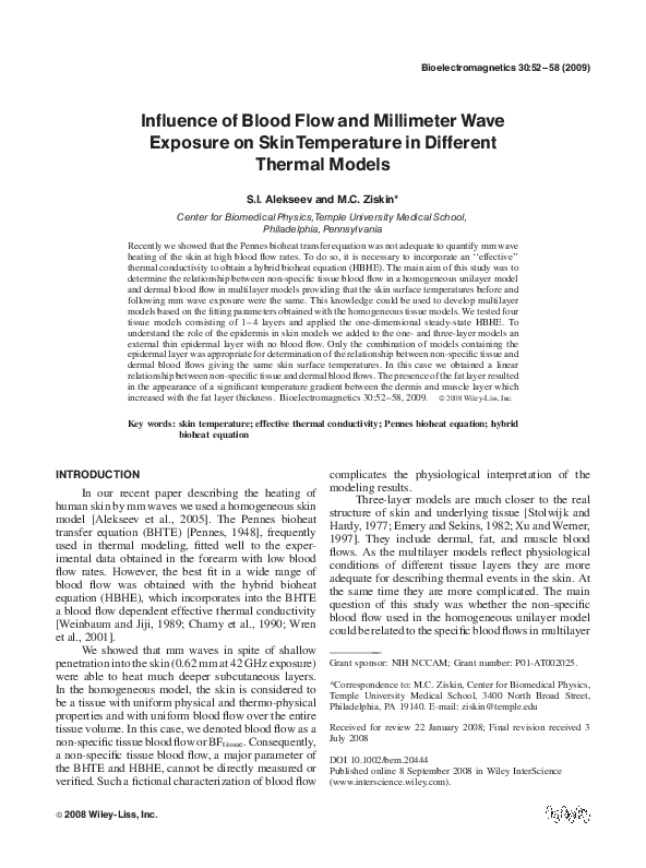 (PDF) Influence of blood flow and millimeter wave exposure on skin ...