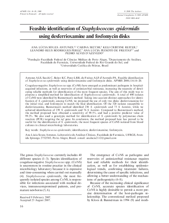 (PDF) Feasible identification of Staphylococcus epidermidis using ...