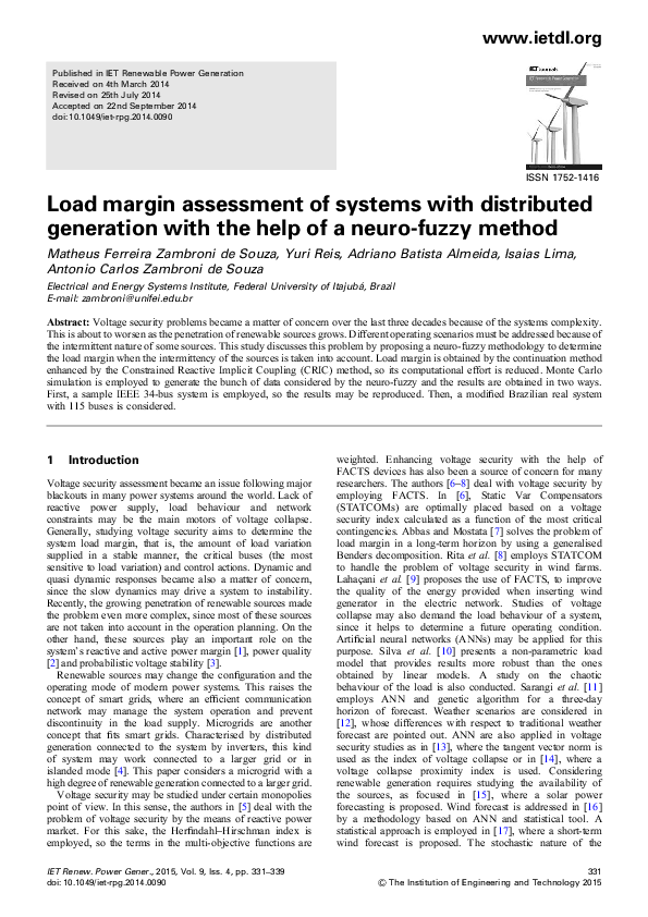 (PDF) Load margin assessment of systems with distributed generation with the help of a neuro ...