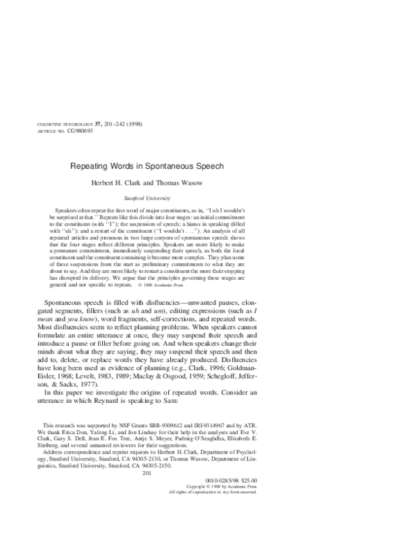 (PDF) Repeating Words in Spontaneous Speech