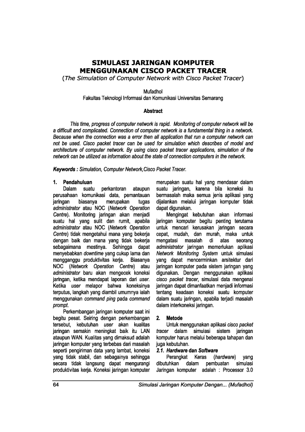 (PDF) The Simulation of Computer Network with Cisco Packet Tracer