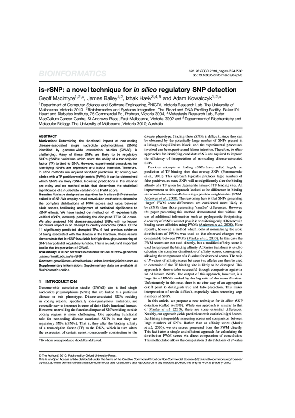 (PDF) is-rSNP: a novel technique for in silico regulatory SNP detection