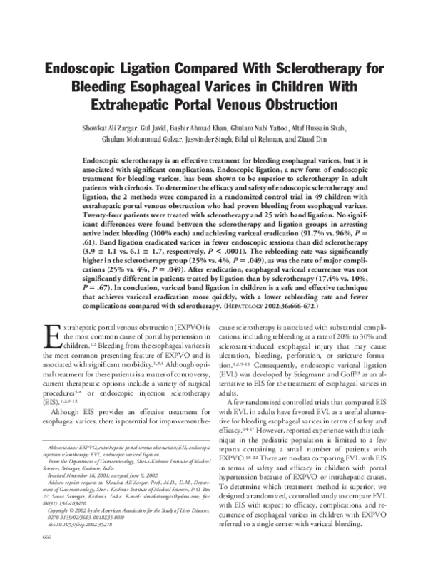 (PDF) Endoscopic ligation compared with sclerotherapy for bleeding ...