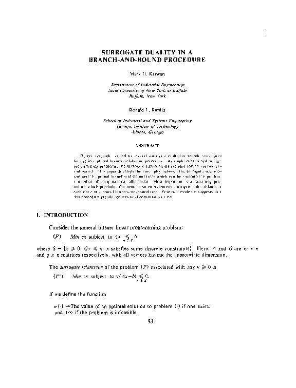 (PDF) Surrogate duality in a branch-and-bound procedure (PDF) Surrogate duality in a branch-and-bound procedure