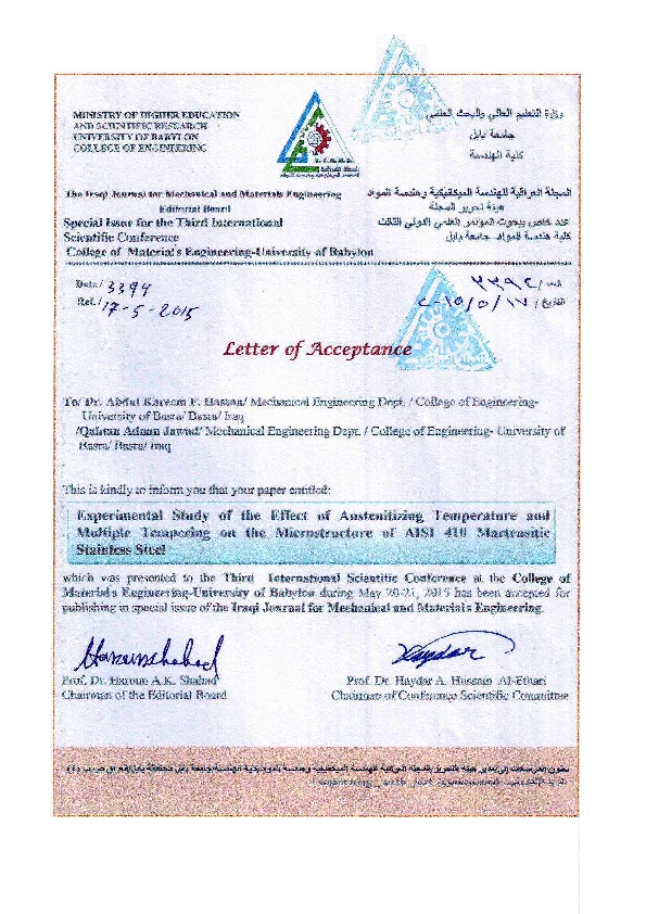 (PDF) Experimental Study of the Effect of Austenitizing Temperature and ...
