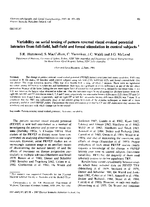 (PDF) Variability on serial testing of pattern reversal visual evoked ... (PDF) Variability on serial testing of pattern reversal visual evoked ...
