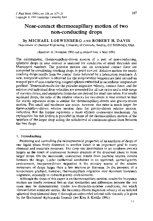 (PDF) Near-contact thermocapillary motion of two non-conducting drops | Michael Loewenberg ...