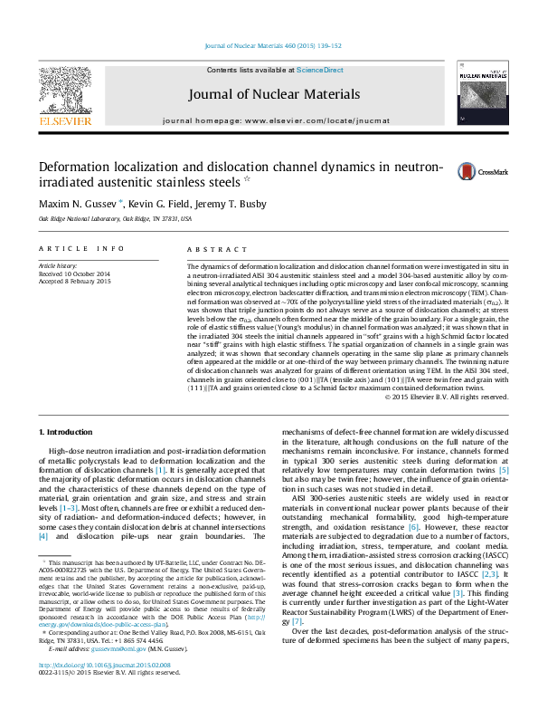 (PDF) Deformation localization and dislocation channel dynamics in ...