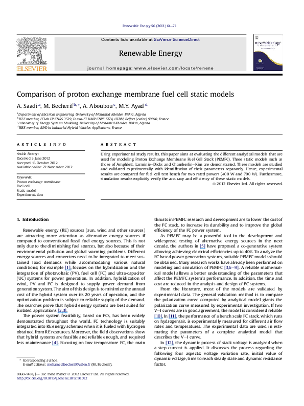 (PDF) Comparison of proton exchange membrane fuel cell static models