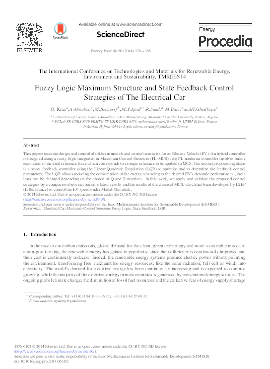 (PDF) Fuzzy Logic Maximum Structure and State Feedback Control Strategies of the Electrical Car
