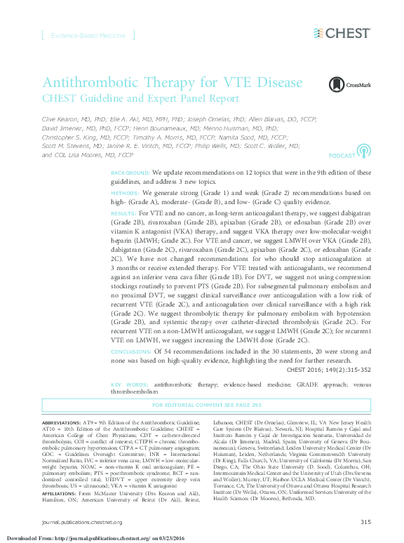 (PDF) Antithrombotic Therapy for VTE Disease CHEST Guideline and Expert ...