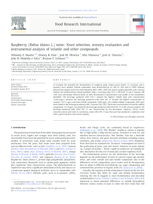 (PDF) Raspberry (Rubus idaeus L.) wine: Yeast selection, sensory ...