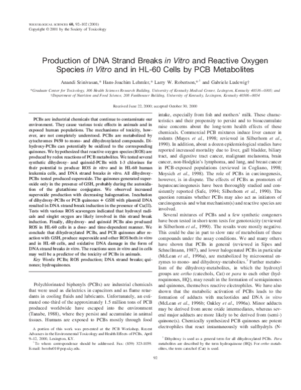 (PDF) Production of DNA Strand Breaks in Vitro and Reactive Oxygen ...