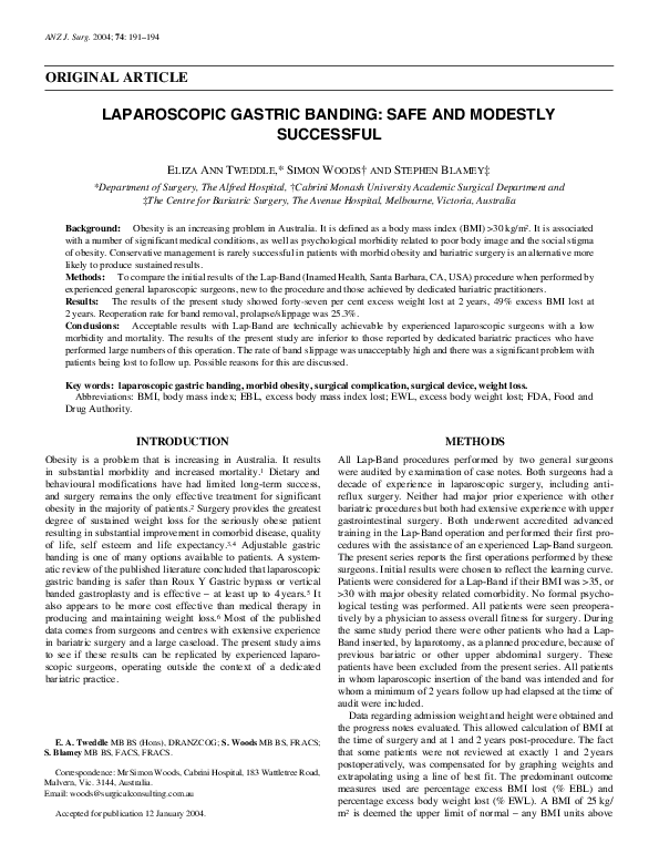 (PDF) Laparoscopic gastric banding: safe and modestly successful