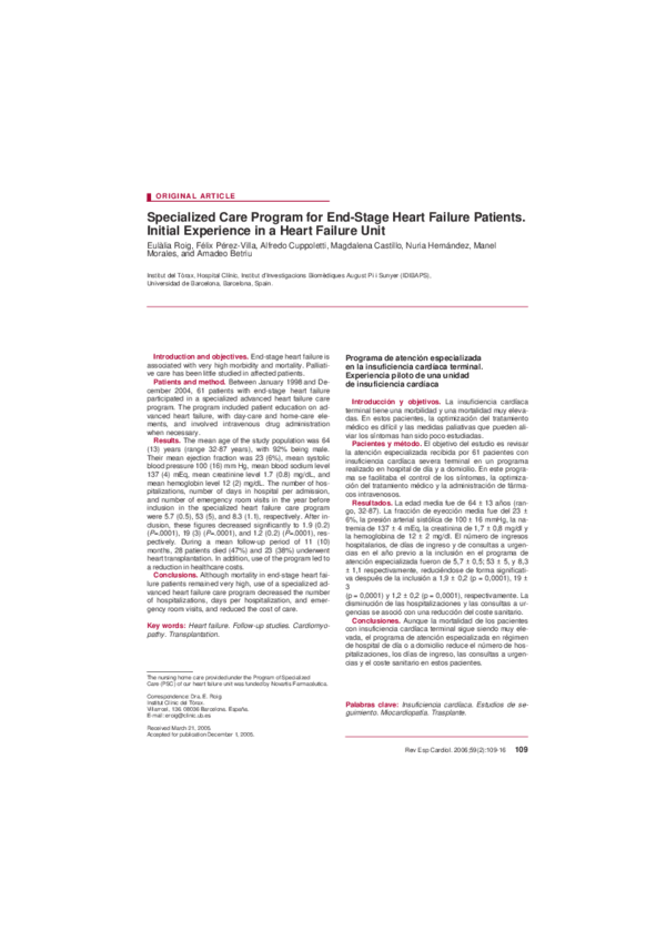 (PDF) Specialized Care Program for End-Stage Heart Failure Patients ...