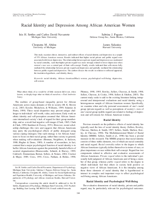 (PDF) Racial identity and depression among African American women (PDF) Racial identity and depression among African American women