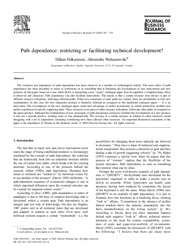 (PDF) Path dependence: restricting or facilitating technical development?