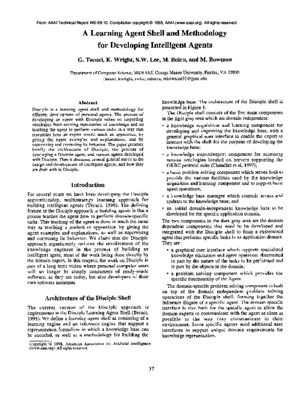 (PDF) A learning agent shell and methodology for developing intelligent ...