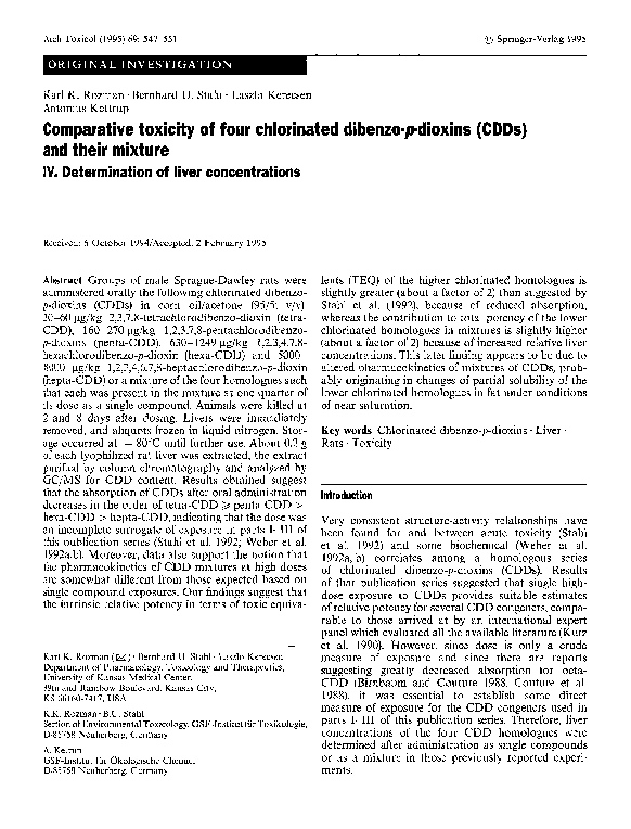 (PDF) Comparative toxicity of four chlorinated dibenzo-p-dioxins (CDDs) and their mixture