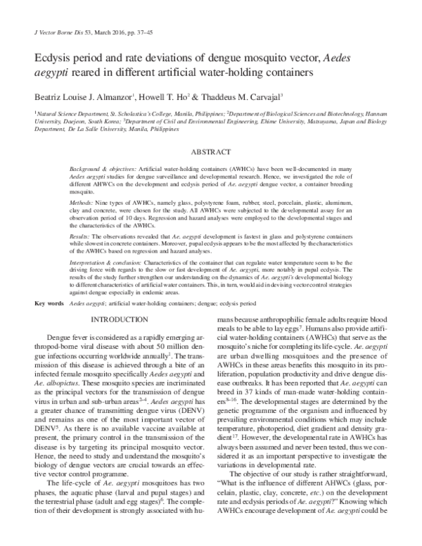 (PDF) Ecdysis period and rate deviations of dengue mosquito vector ...