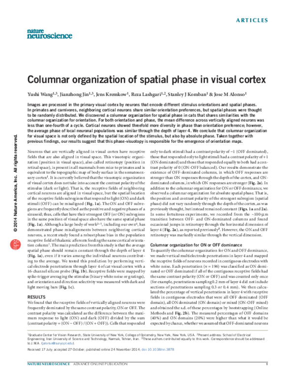 (PDF) Columnar organization of spatial phase in visual cortex | Jens ...