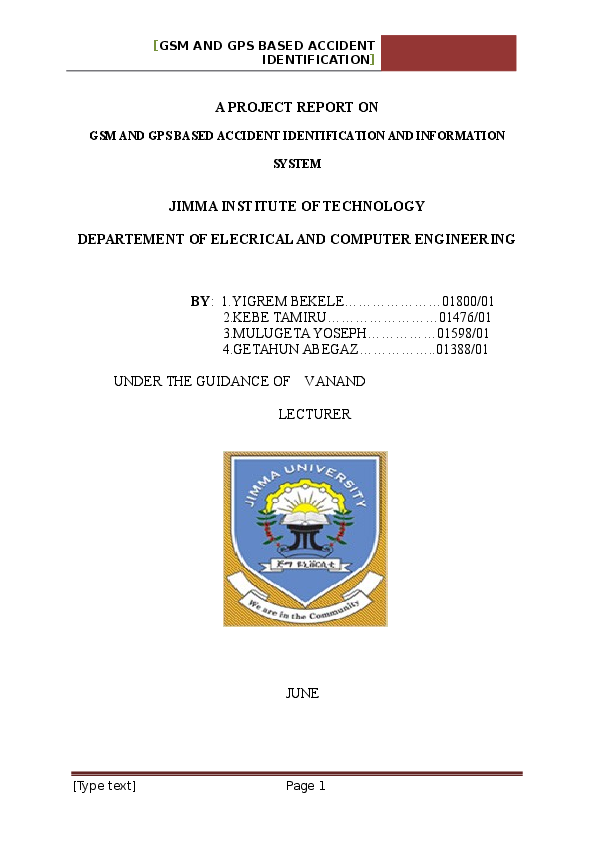 (DOC) A PROJECT REPORT ON GSM AND GPS BASED ACCIDENT IDENTIFICATION AND ...