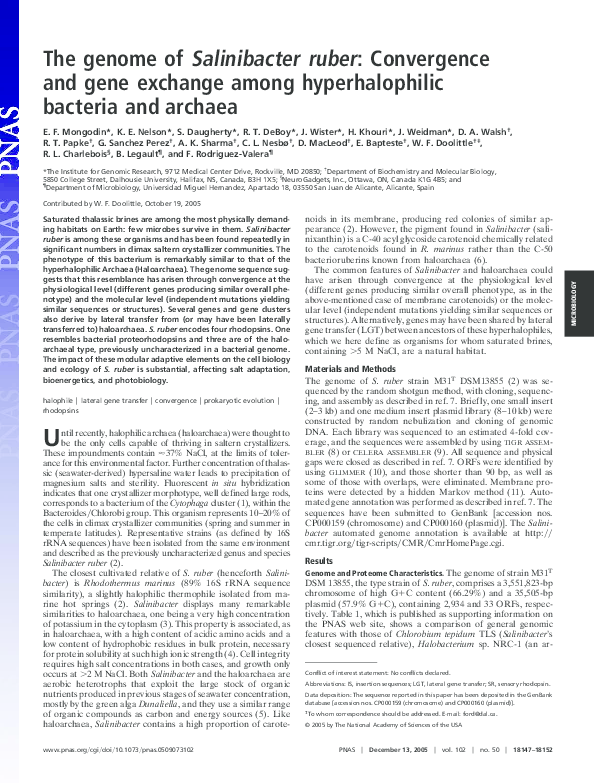 (PDF) The genome of Salinibacter ruber: Convergence and gene exchange ...