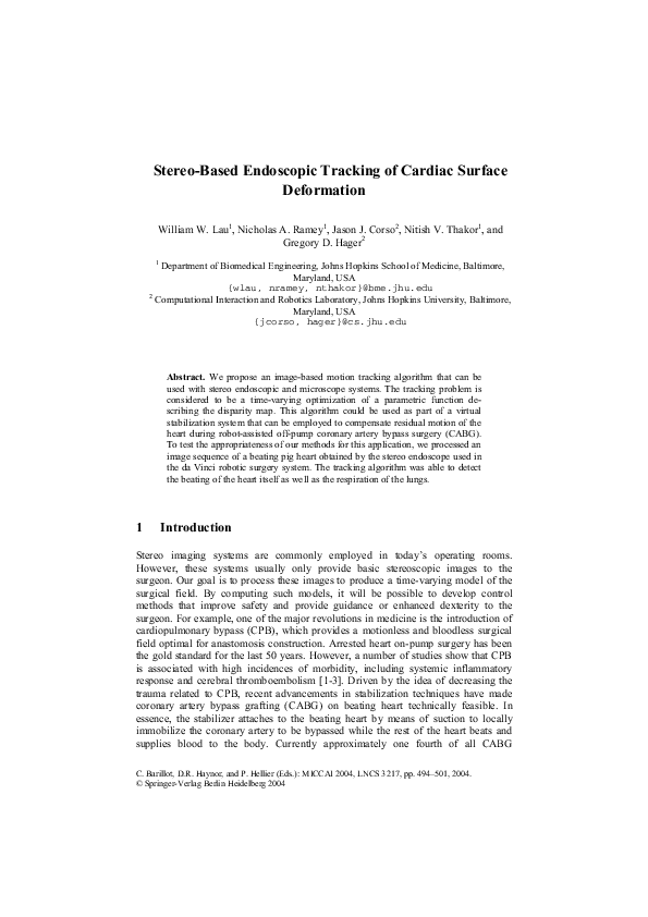 (PDF) Stereo-Based Endoscopic Tracking of Cardiac Surface Deformation
