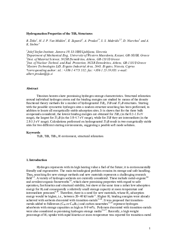 (PDF) Hydrogenation properties of the TiBx structures