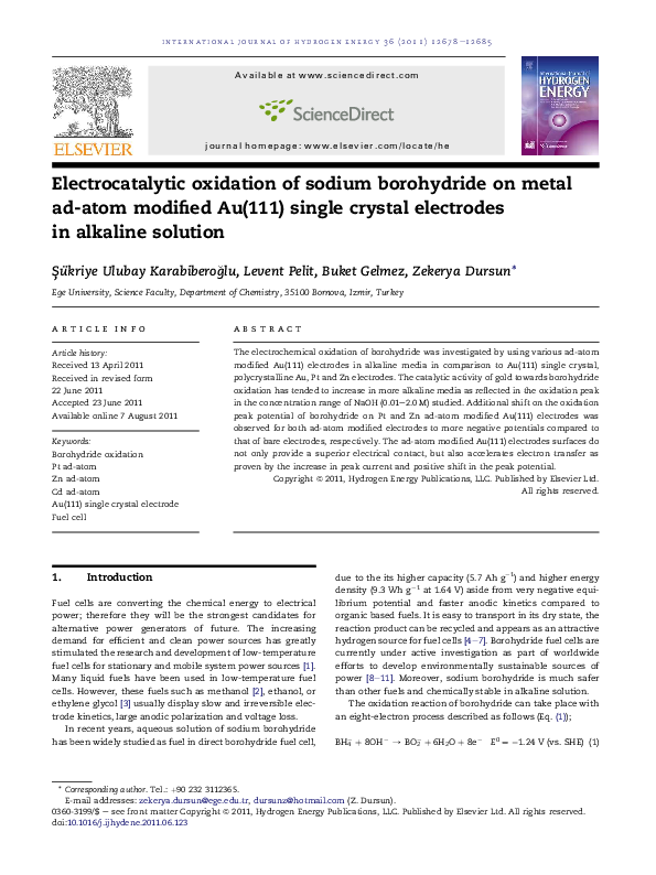 (PDF) Electrocatalytic oxidation of sodium borohydride on metal ad-atom modified Au(111) single ...