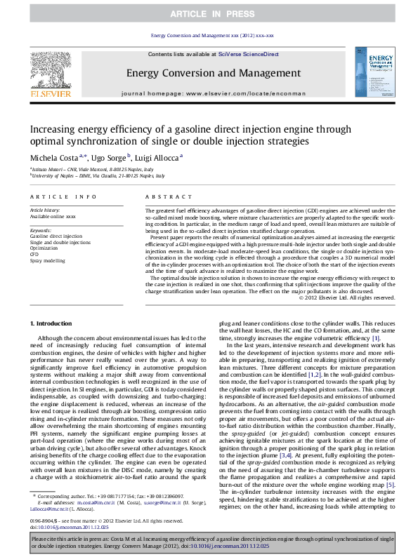 Pdf Increasing Energy Efficiency Of A Gasoline Direct Injection