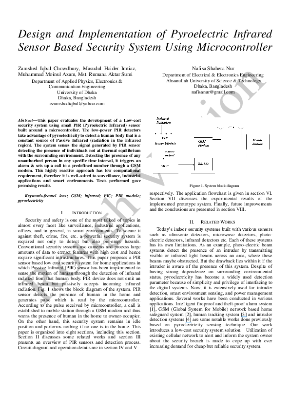 (PDF) Design and implementation of Pyroelectric Infrared sensor based security system using ...