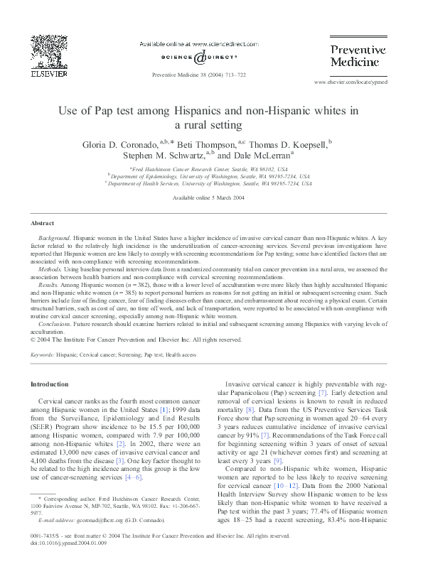 (PDF) Use of Pap test among Hispanics and non-Hispanic whites in a ...