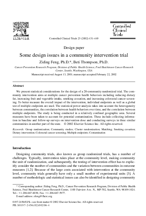 (PDF) Some design issues in a community intervention trial