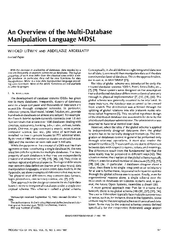 (PDF) An overview of the multi-database manipulation language MDSL
