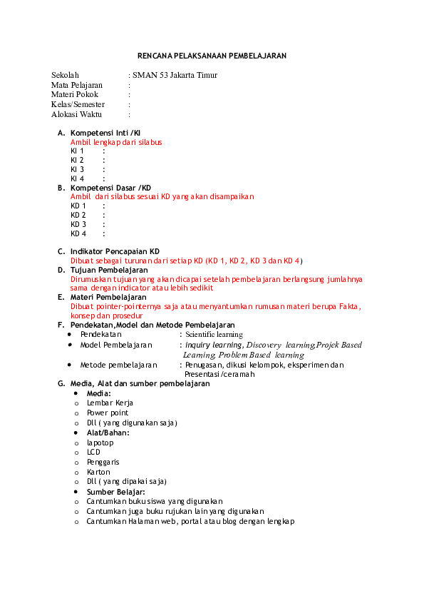 (DOC) FORMAT RENCANA PELAKSANAAN PEMBELAJARAN