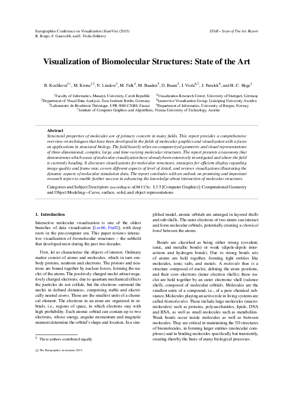 (PDF) Visualization of Biomolecular Structures: State of the Art